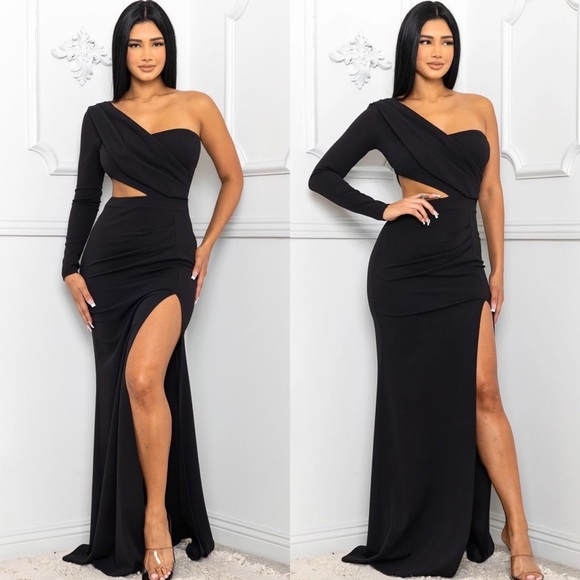 Dresses | New Goddess Prom Season Black One Shoulder Pleated Maxi Dress ...
